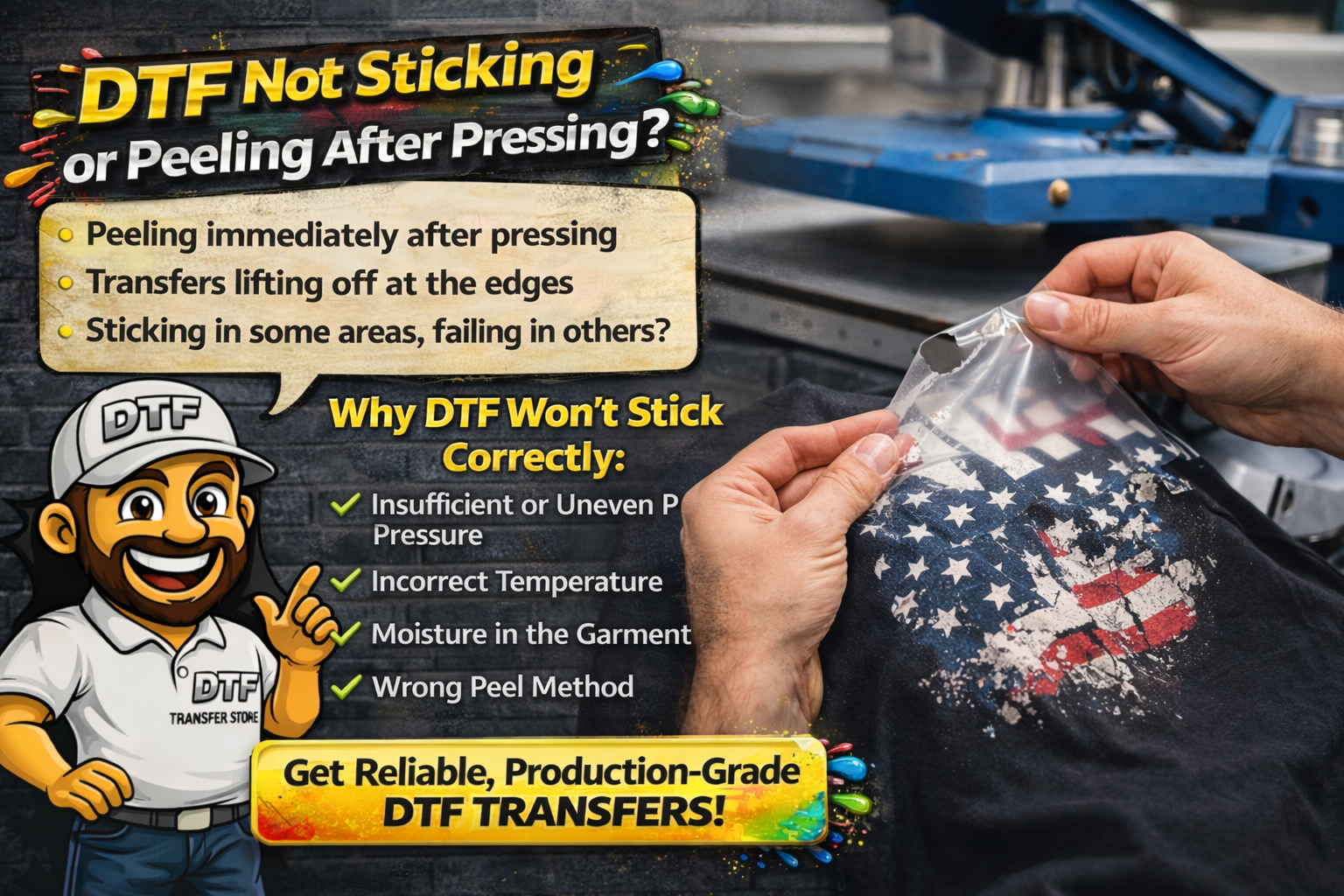 DTF Transfer Not Sticking or Peeling After Pressing– dtftransferstore.com